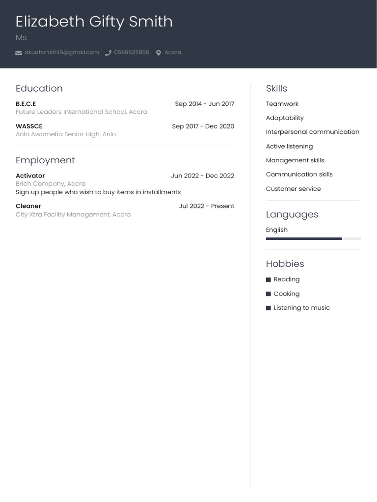 Resume Elizabeth Gifty Smith 03-08-2024 5 - 39 - 25 AM | PDF