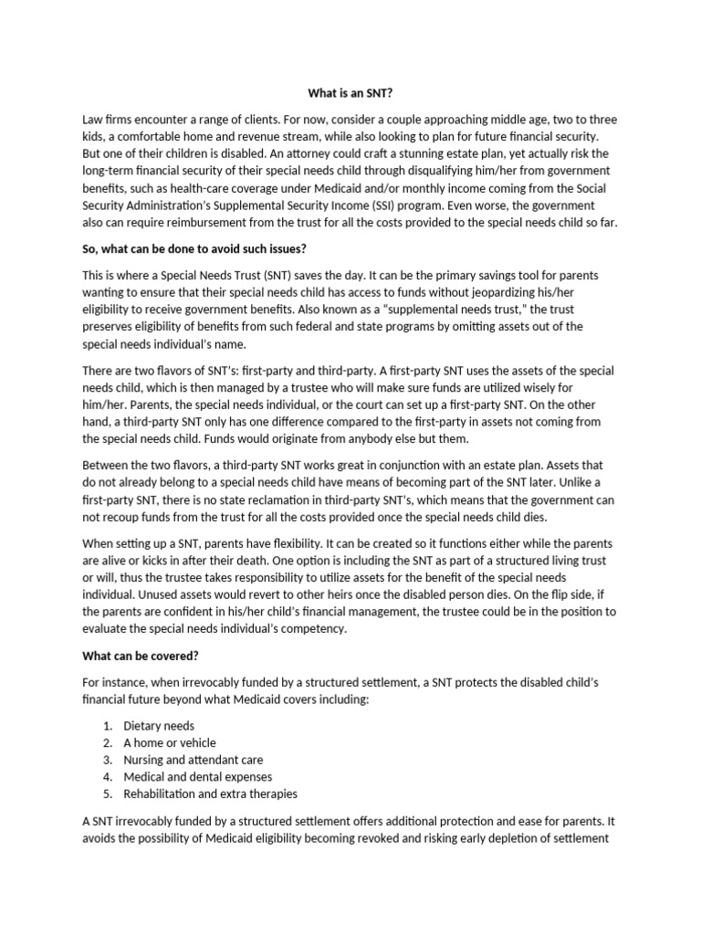 What Is An SNT | PDF | Medicaid | Health Care