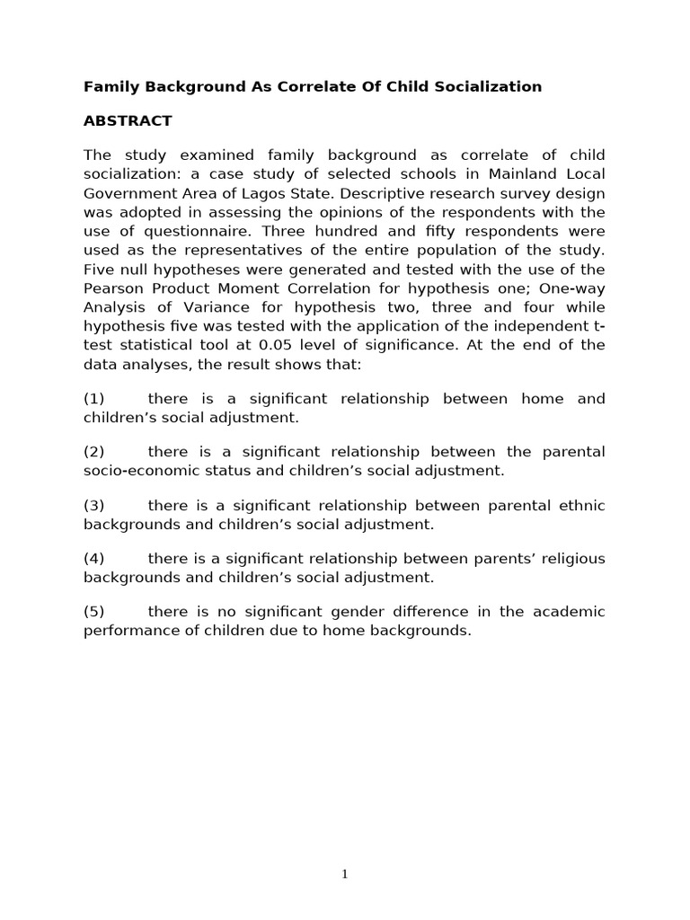 Family Background As Correlate of Child Socialization | PDF ...
