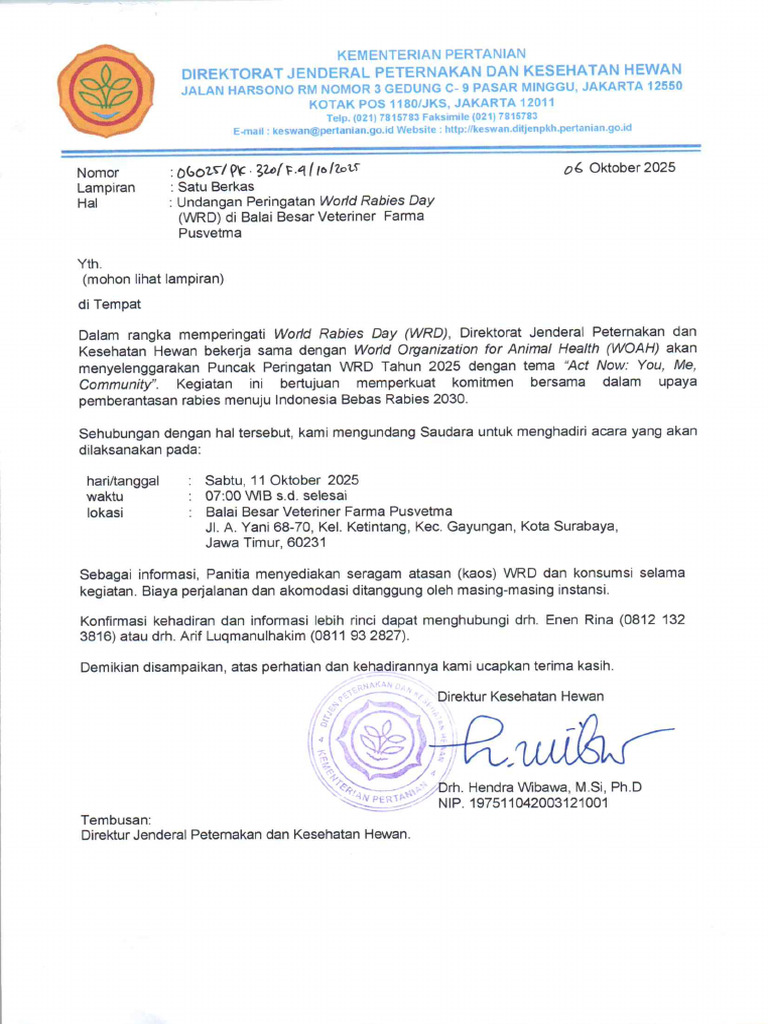 Undangan Peringatan World Rabies Day (WRD) Di Balai Besar Veteriner ...