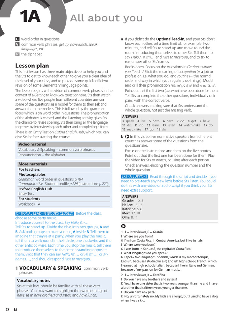 Lesson Plan: Getting to Know You | PDF | English Language | Question