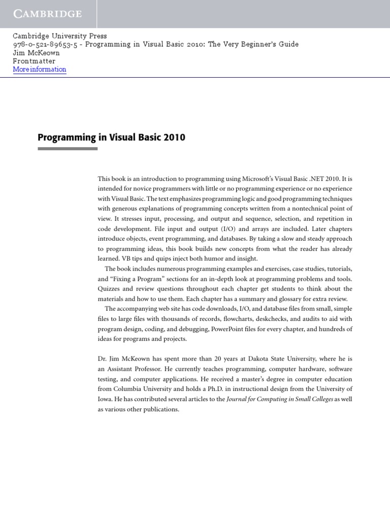 Proggramming Visual Basic 2010 | PDF | Basic | Computer Programming