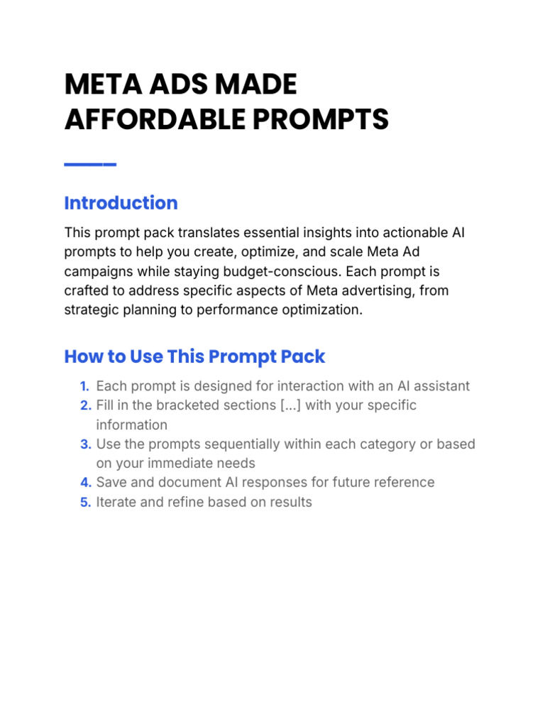 Affordable Meta Ads Prompt Pack | PDF | Performance Indicator ...