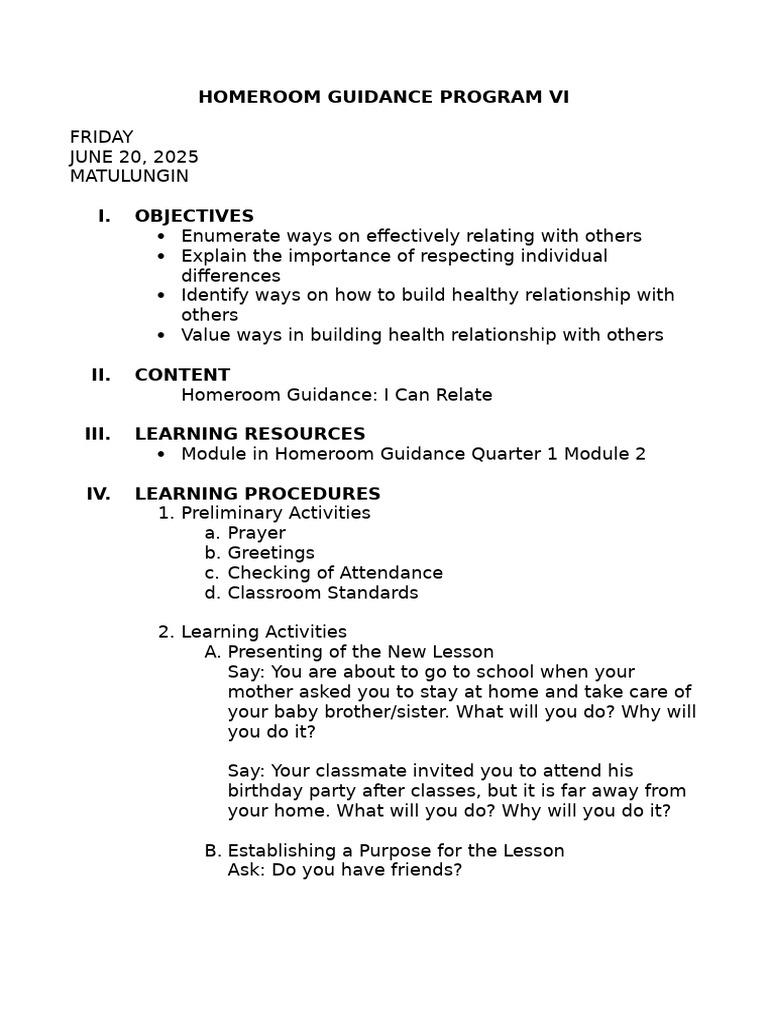 Homeroom Guidance Program Vi - 062025 | PDF | Feeling | Behavior Modification