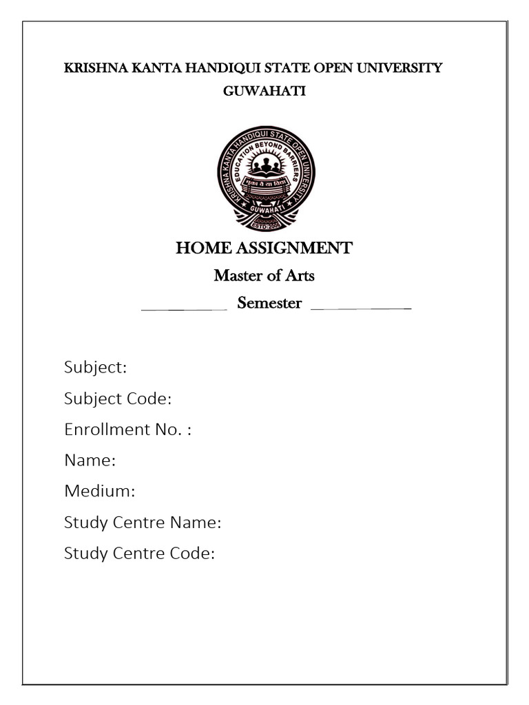 Krishna Kanta Handiqui State Open University Cover Page-1 | PDF