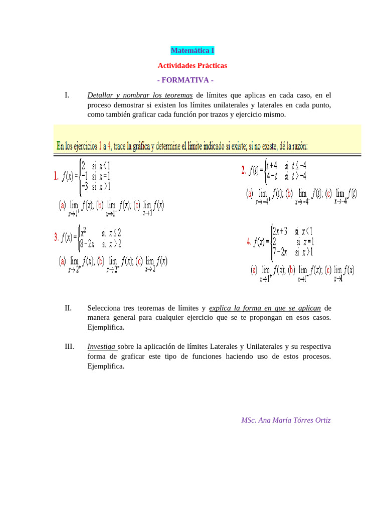 T Area 4 - Limites Laterales y Unilaterales - Formativa | PDF