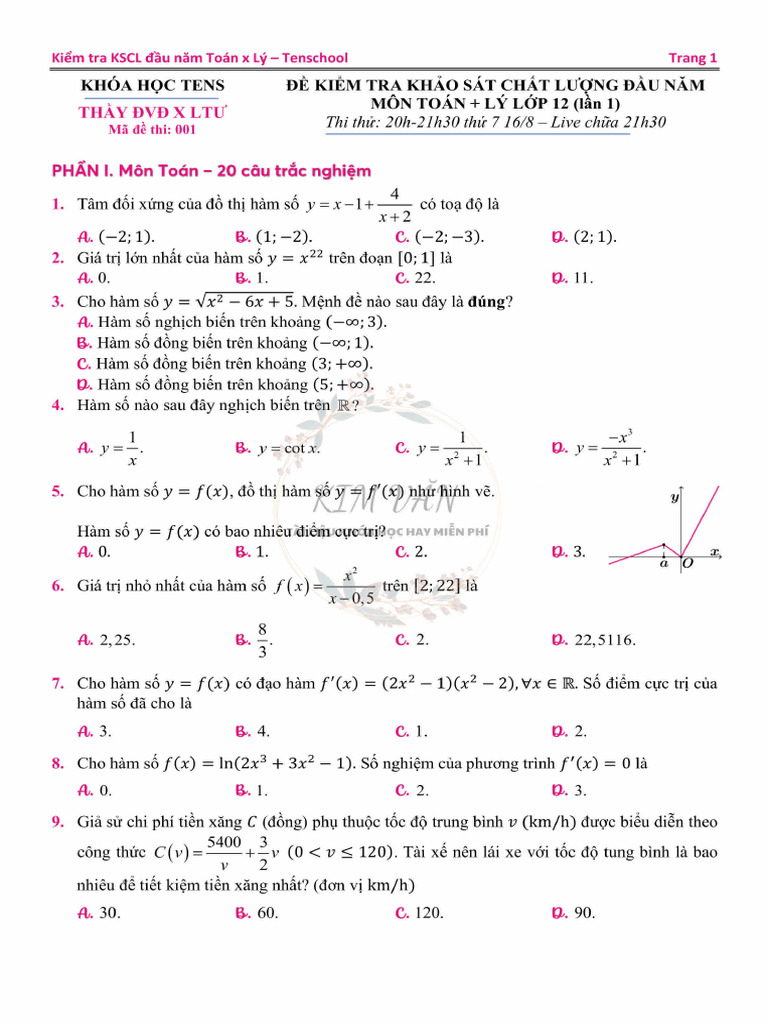 (TENS) Thi Thu KSCL Dau Nam Mon Toan Va Ly - Lan 1 | PDF