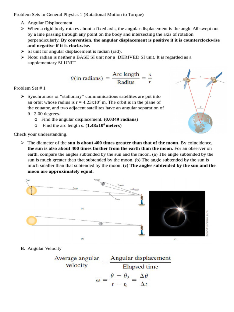 Problem Sets in General Physics 1 Rotational Motion To Torque | PDF | Acceleration | Angle