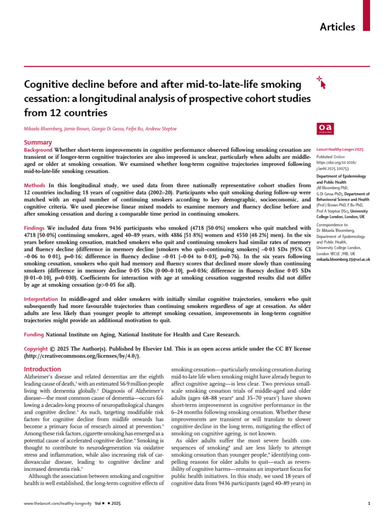 Cognitive Decline Post-Smoking Cessation | PDF | Smoking Cessation ...