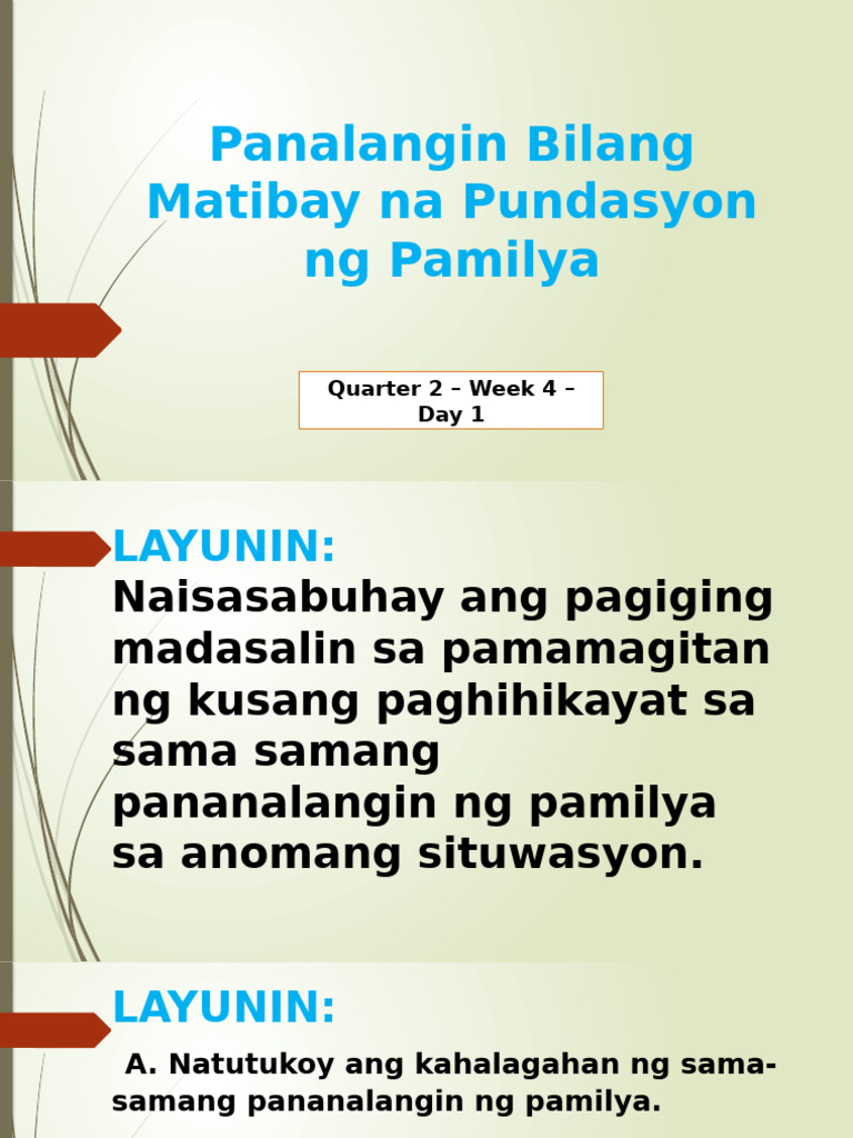Panalangin Bilang Matibay Na Pundasyon NG Pamilya: Quarter 2 - Week 4 ...