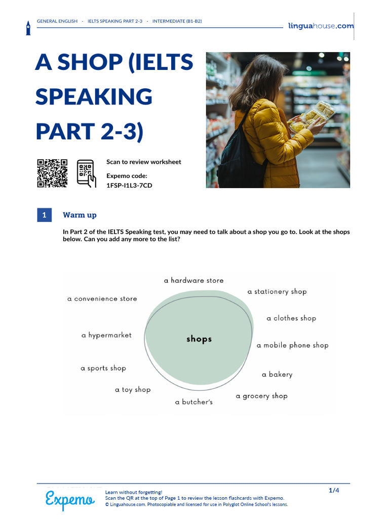 A Shop Ielts Speaking Part 2 3 British English Student B1 B2 | PDF ...
