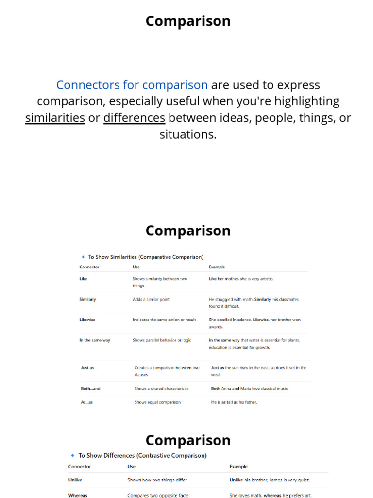 Effective Connectors for Comparison | PDF