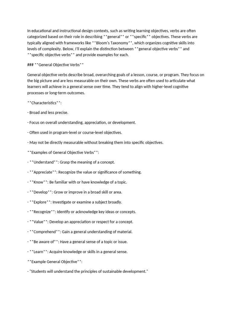 General Objective and Specific Objective | PDF | Knowledge | Learning