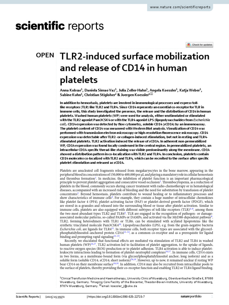 TLR2-induced Surface Mobilization and Release of CD14 | PDF | Platelet ...