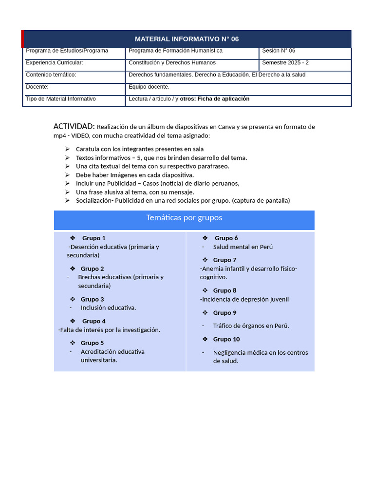Ficha de Aplicación - Sesión 6 CDH | PDF