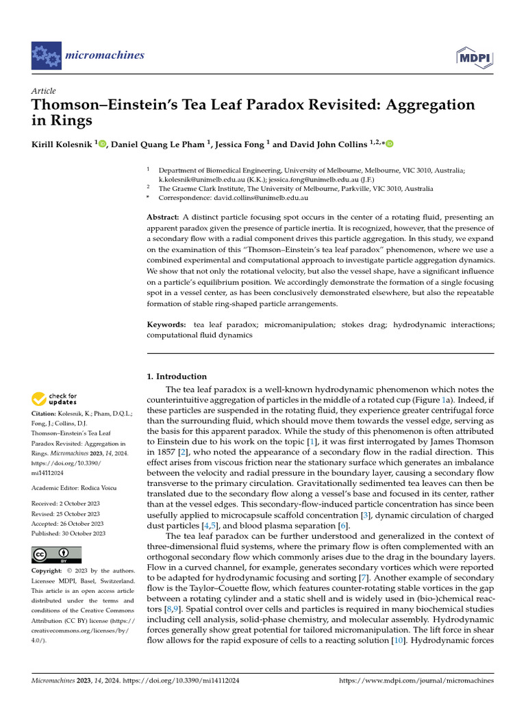 Revisiting the Tea Leaf Paradox | PDF | Fluid Dynamics | Navier–Stokes ...