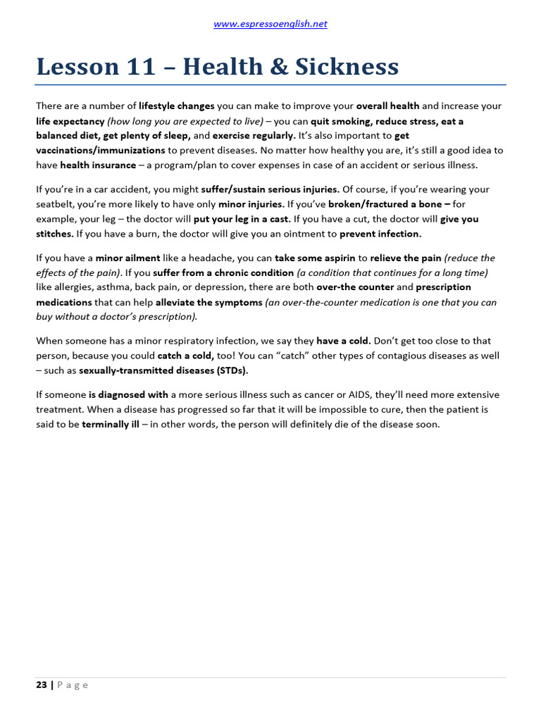 1000 English Collocations. Lesson 11 Sickness | PDF | Common Cold ...