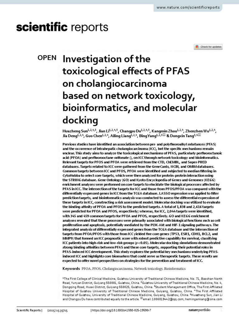 PFAS Toxicity in Cholangiocarcinoma Study | PDF | Bioinformatics | Biology