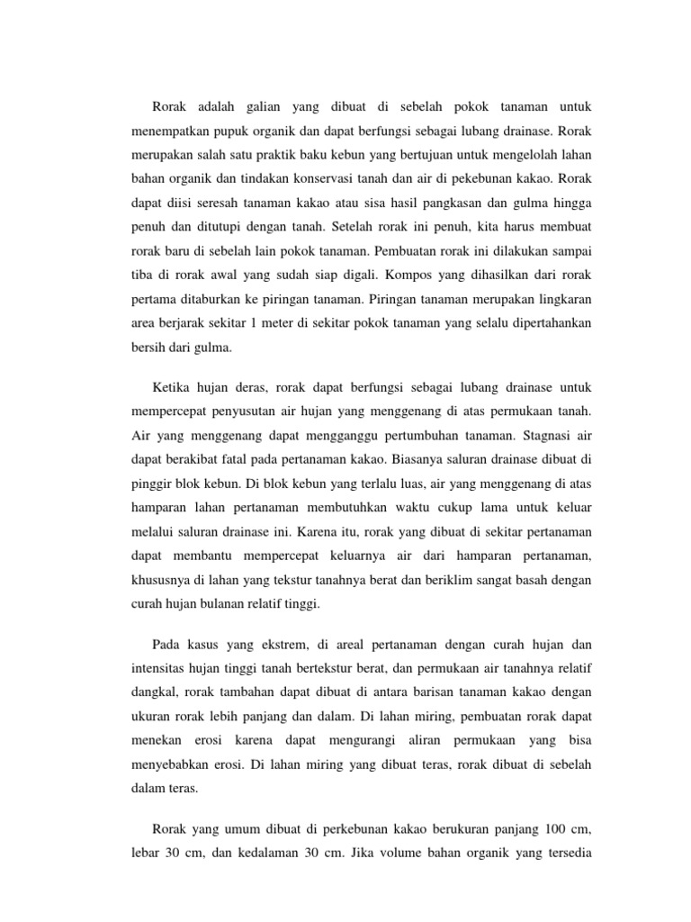 Rorak Adalah Galian Yang Dibuat Di Sebelah Pokok Tanaman Untuk ...