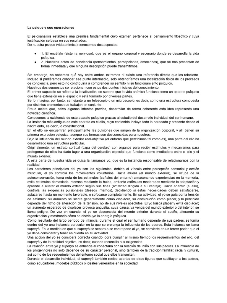 Psique y sus componentes: ello, yo y superyó | PDF | Mente inconsciente ...