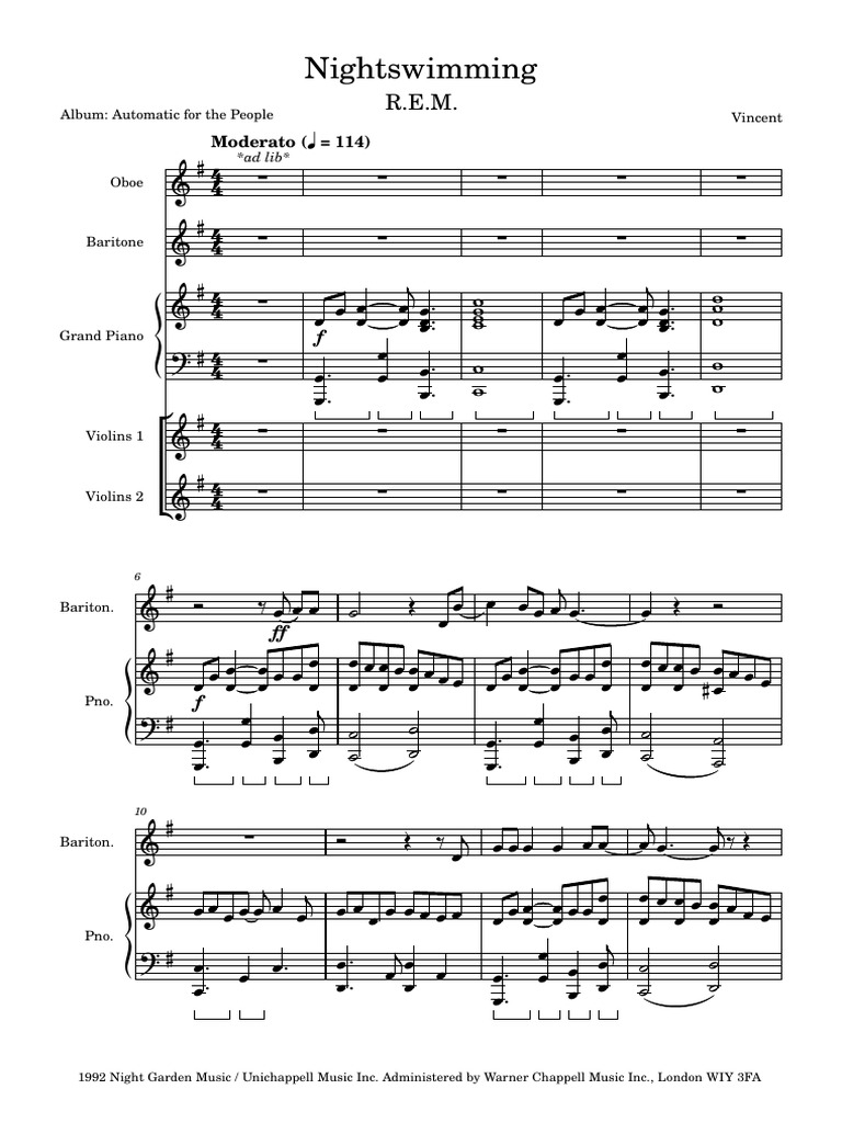 R.E.M. Nightswimming Sheet Music | PDF | Musical Techniques | Cultural ...
