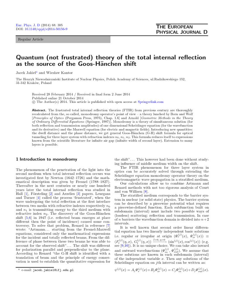 Quantum (Not Frustrated) Theory of The Total Internal Reflection As The ...