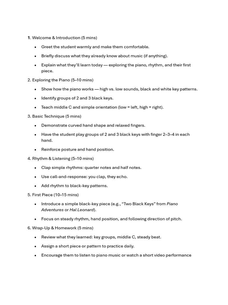Piano Teaching Lesson 1 | PDF