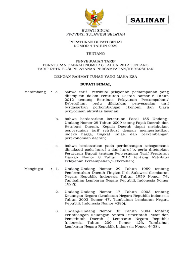 Perbup Nomor 4 Tahun 2022 | PDF