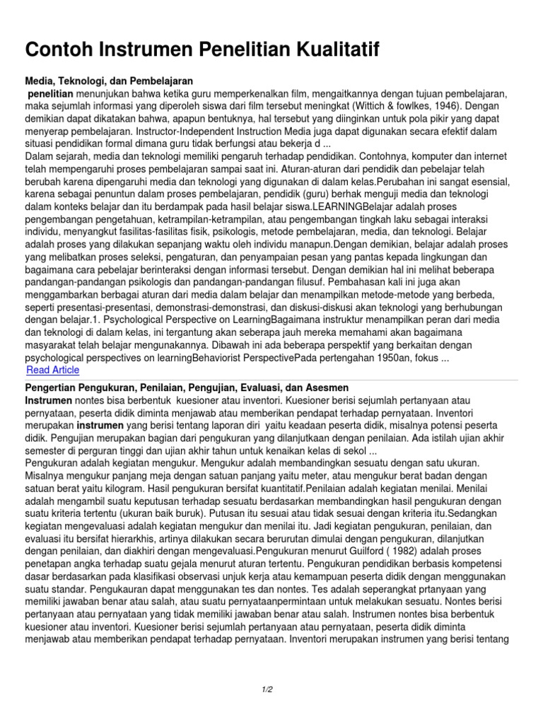 Instrumen Penelitian Kualitatif dalam Pembelajaran | PDF | Karier ...