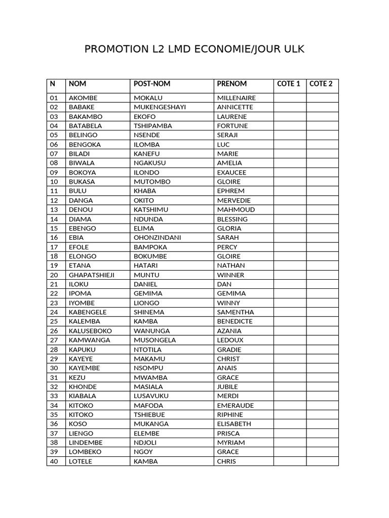 Promotion L2 LMD Economie ULK List | PDF