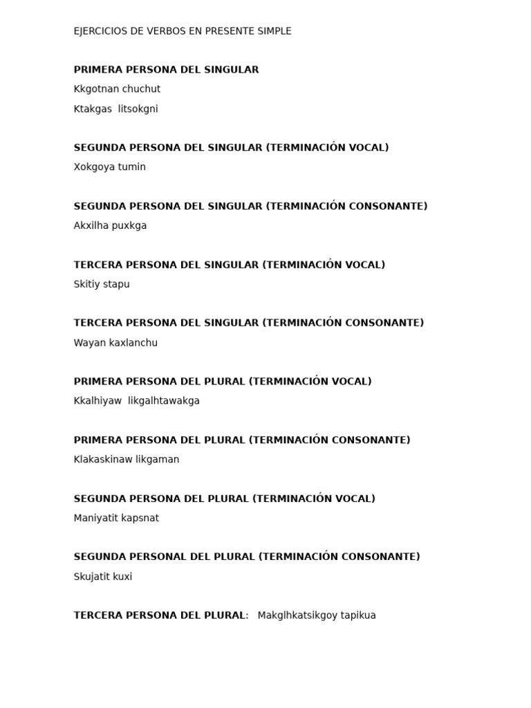 Ejercicios de Verbos en Presente Simple | PDF