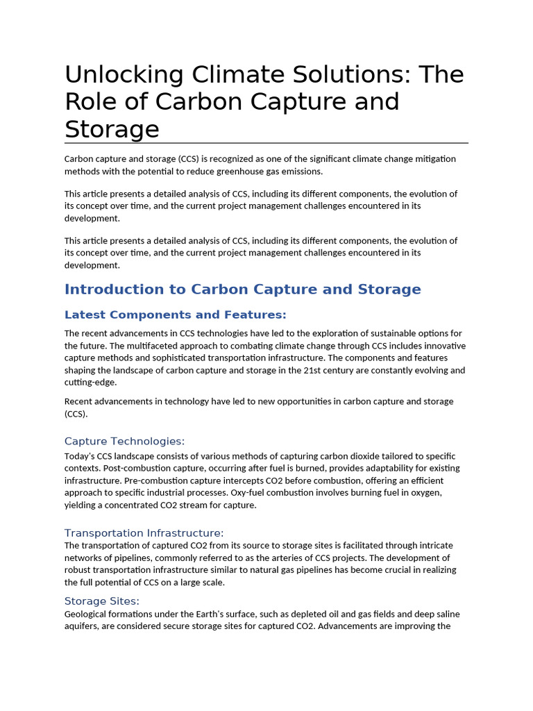 Unlocking Climate Solutions Pdf Carbon Capture And Storage