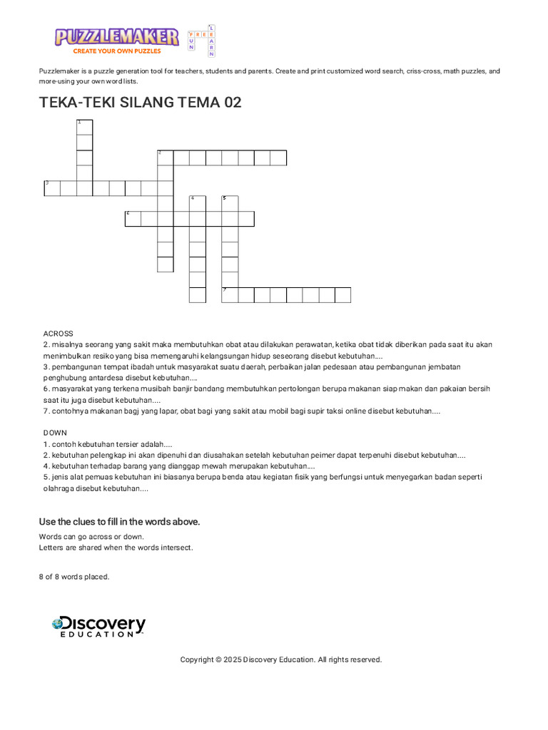 Criss Cross Puzzle _ Discovery Education Puzzlemaker | PDF