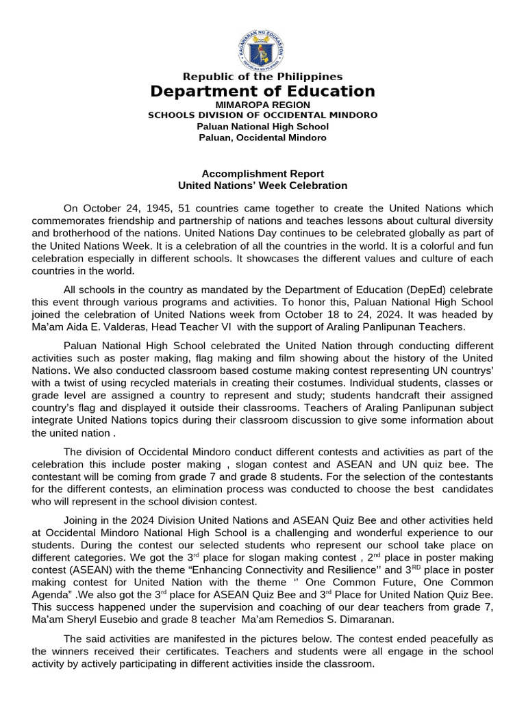 Paluan National High School UN Week 2024 | PDF | United Nations ...