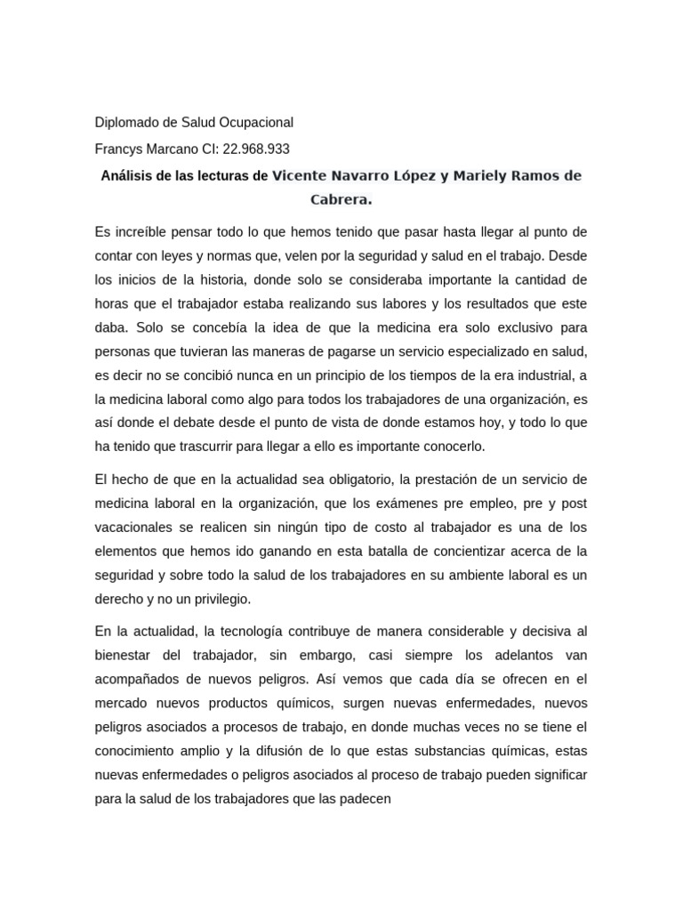 Diplomado de Salud Ocupacional Lecturas | PDF | Seguridad y salud ocupacional