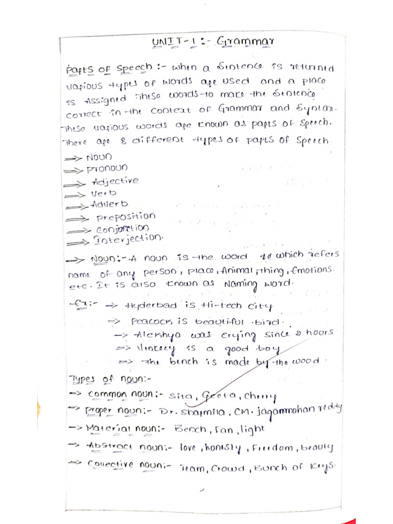 Parts of Speech Notes | PDF