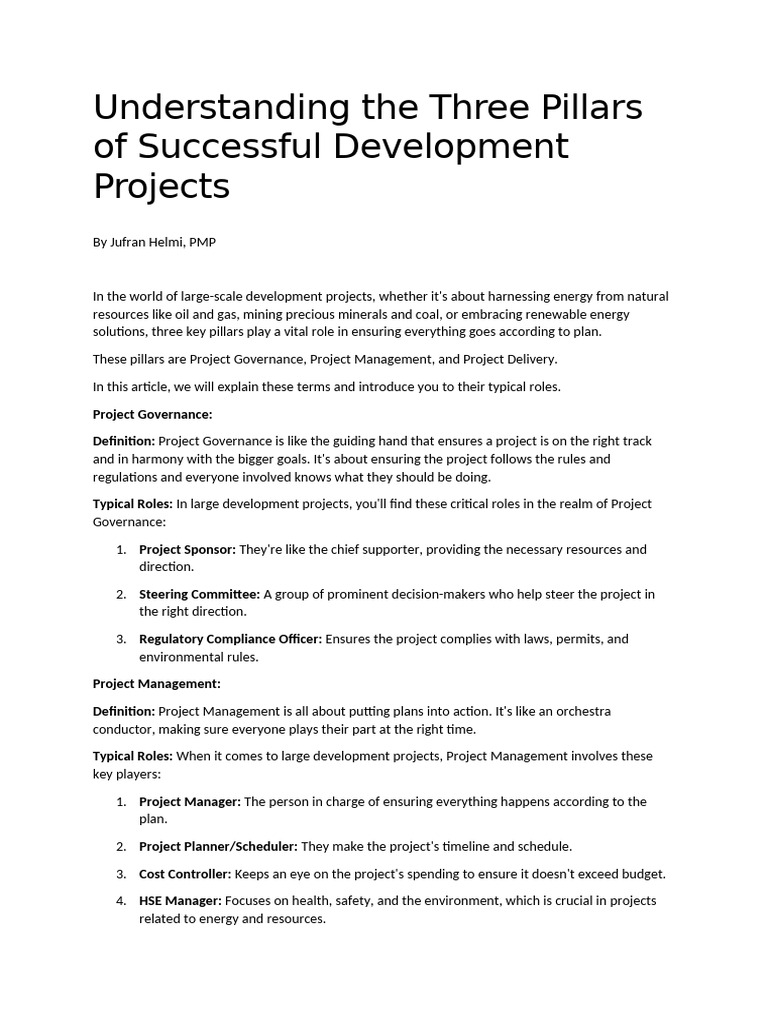 Understanding the Three Pillars of Successful Development Projects | PDF | Project Management