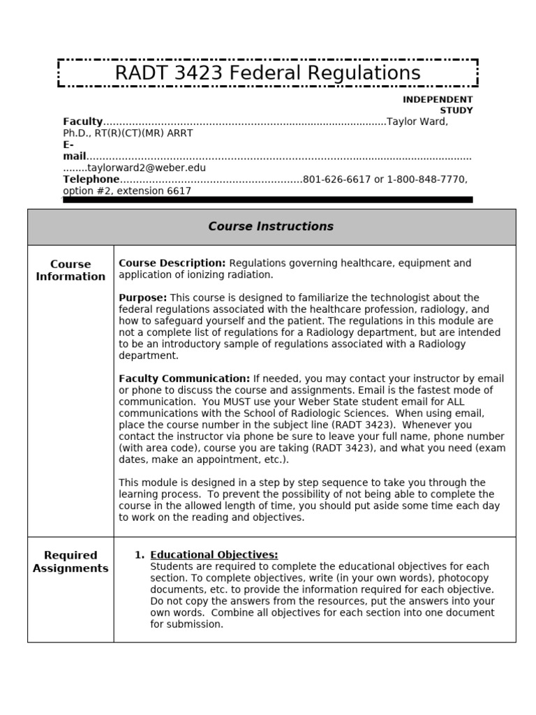 RADT 3423 Federal Regulations Module - IS-2023 | PDF | Nuclear Medicine ...