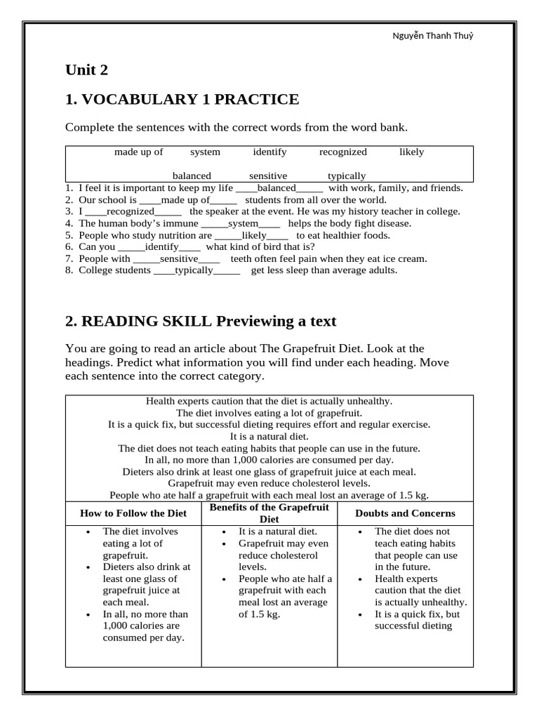 Unit 2 Reading Nutritional Science Pdf Dieting Nutrition