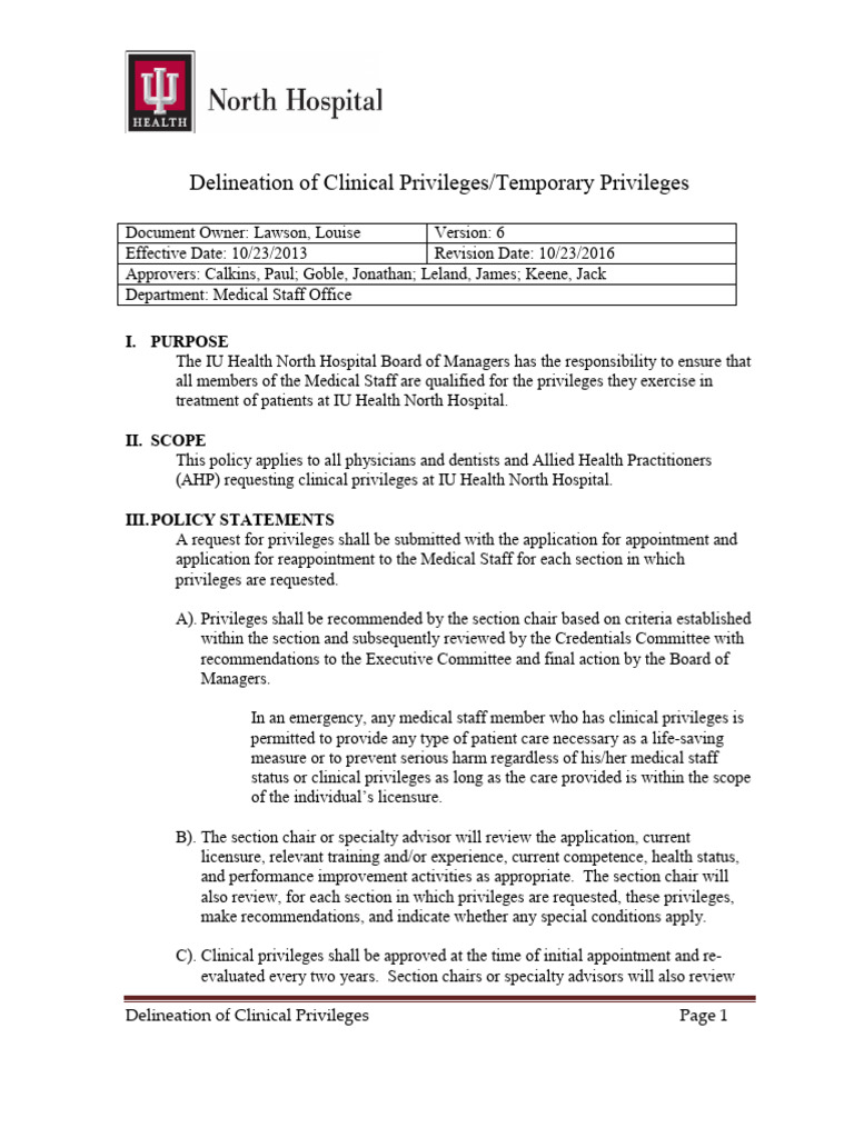 Clinical Privileges Policy Overview | PDF | Physician | Health Care
