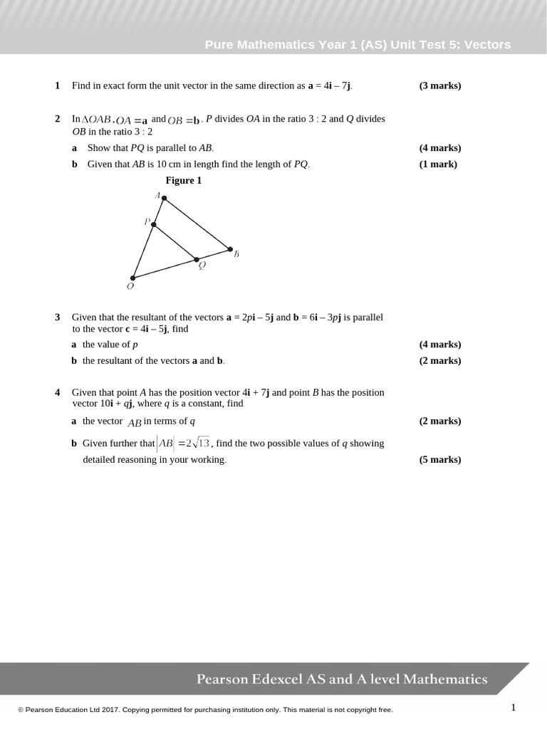 AS Pure Mathematics Unit Test: Vectors | PDF | Euclidean Vector | Force