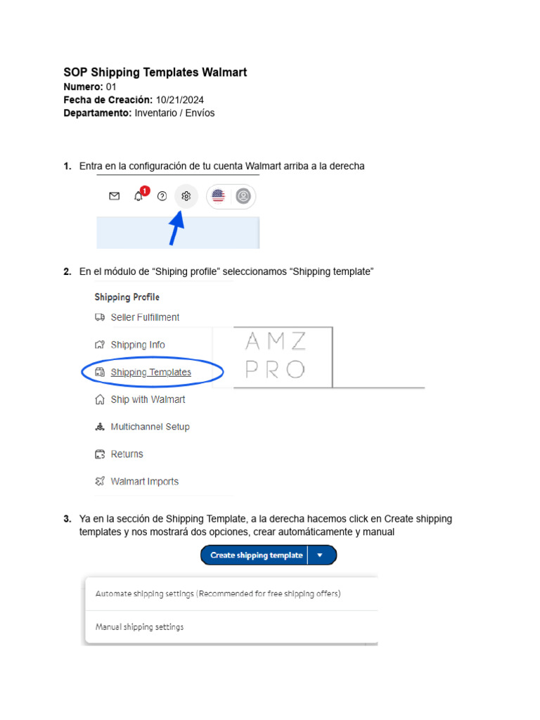 SOP Shipping Templates Walmart | PDF