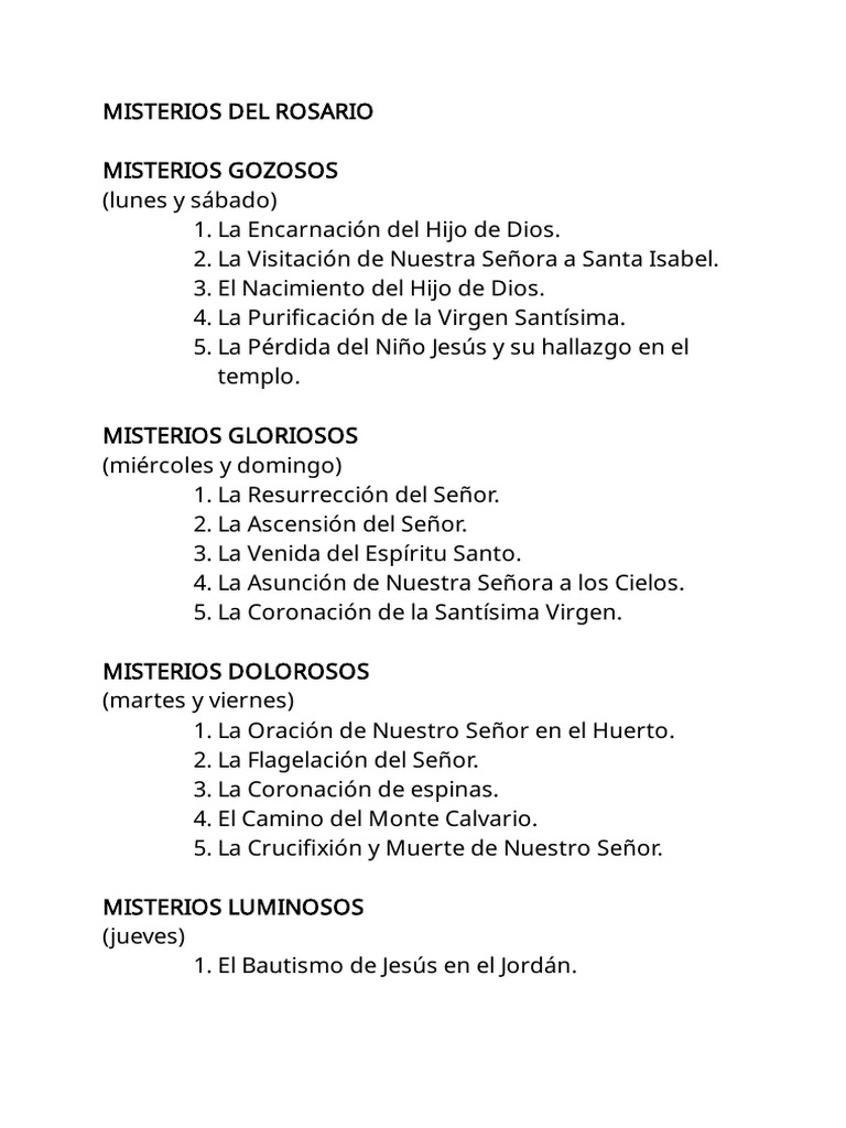 Los Misterios Del Rosario | PDF