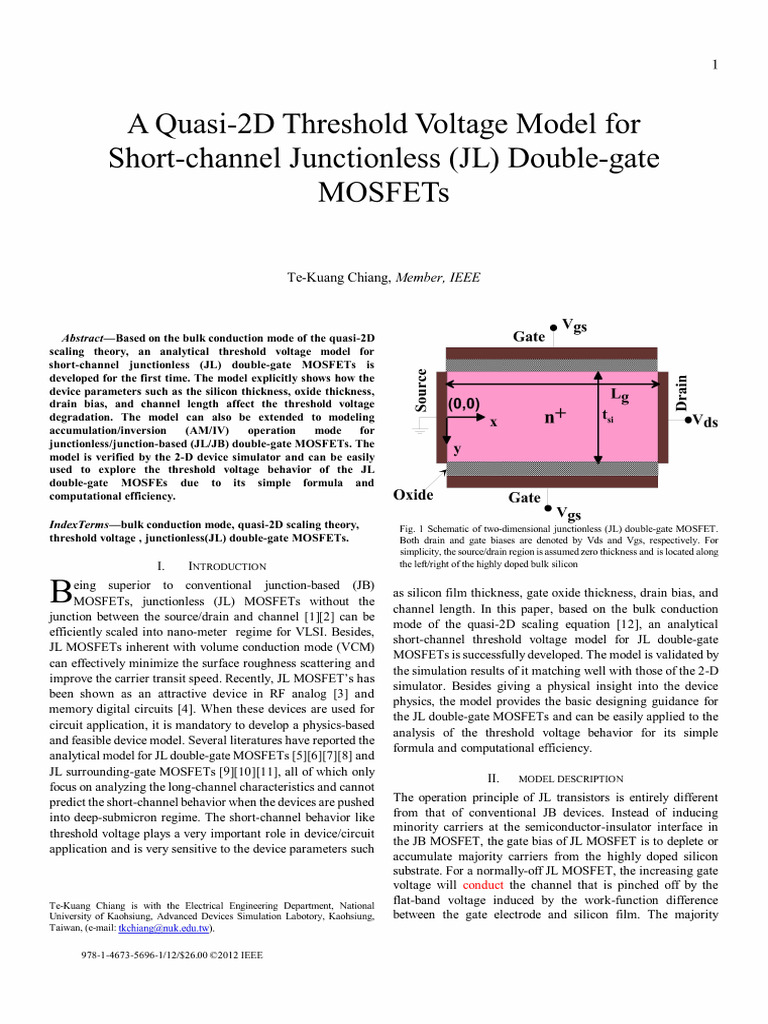 Quasi-2D Threshold Voltage Model for JL MOSFETs | PDF | Mosfet | Field ...