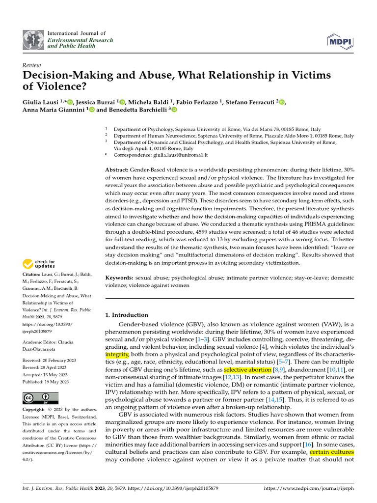 Decision-Making in Violence Victims | PDF | Domestic Violence | Mental ...