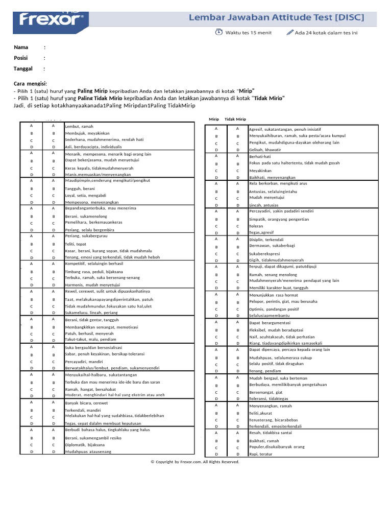 Tes Kepribadian: Pilih Karakter Anda | PDF