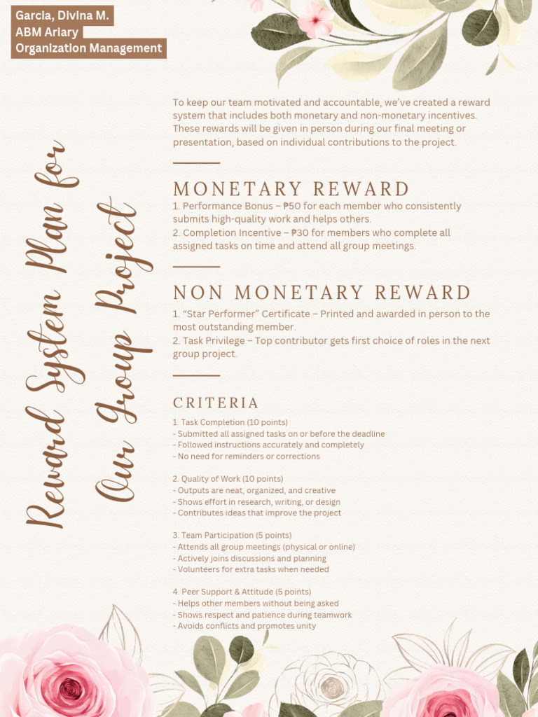 Group Project Reward System Plan | PDF