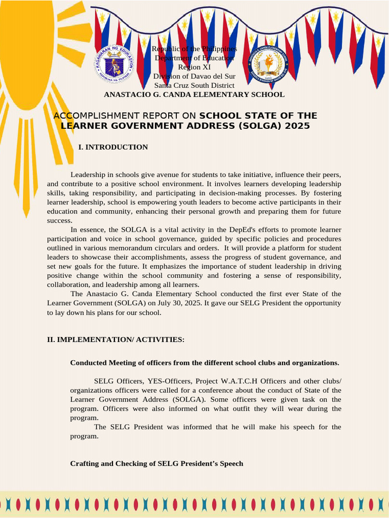 SOLGA 2025 Accomplishment Report | PDF | Learning