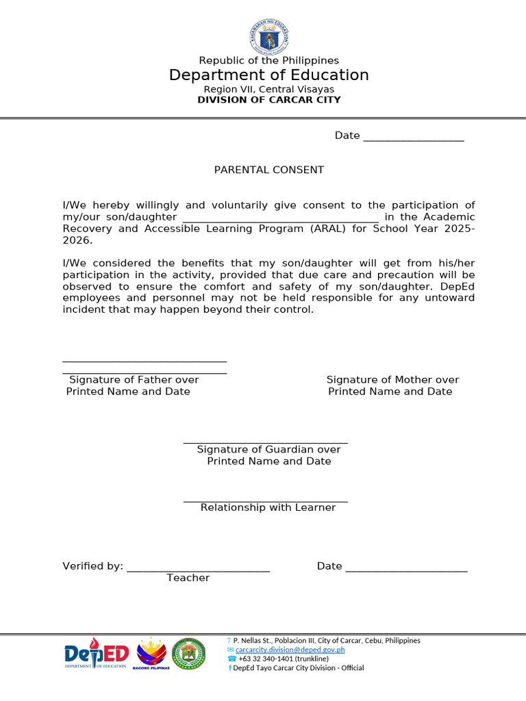 ARAL Program Parental Consent Form | PDF