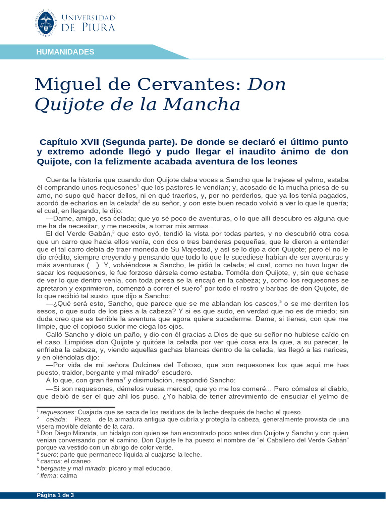 Don Quijote y la Aventura de los Leones | PDF | Don Quijote